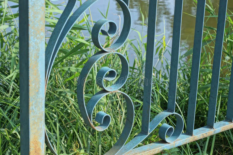 Part of a Railing Design Made of Blue Metal Bars in a Wrought Iron ...