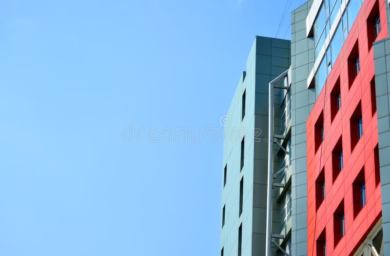 Part of the Red Blue Facade Urban Buildings and Sky Stock Image - Image ...