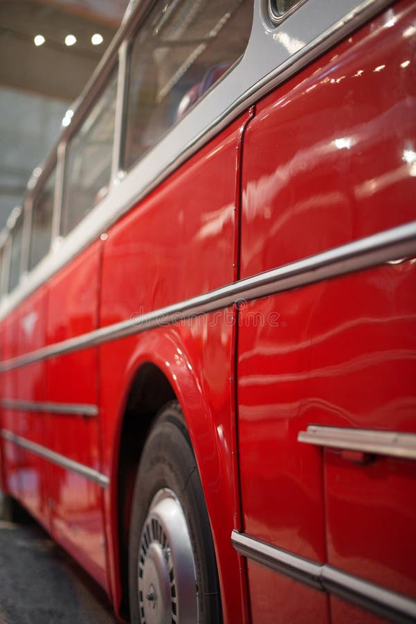 Part of red retro bus. stock image. Image of public, trip - 80484199