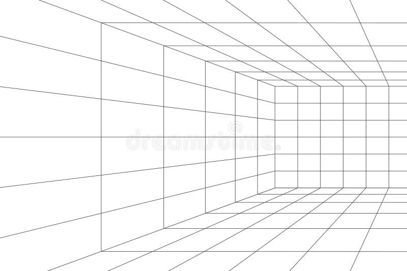 Part of Room, Hall, Studio or Portal Wireframe in Perspective. Box Grid ...