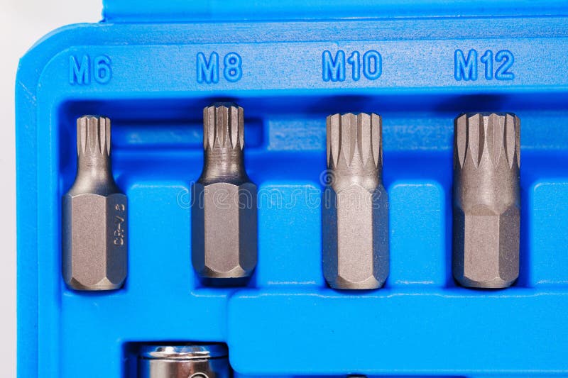 Part of a Set of Single-sided Chrome Steel Bits in a Blue Plastic Box ...
