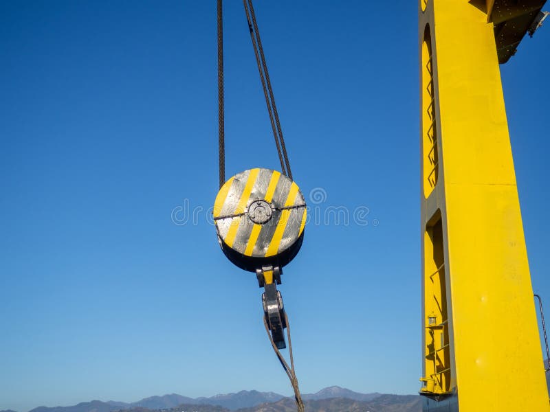 Part of a Ship S Crane. Rigging Stock Photo - Image of blue, shipping ...