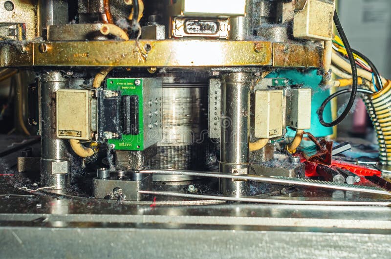 Part of Sock Knitting Machine in Operation. Dust from Threads ...