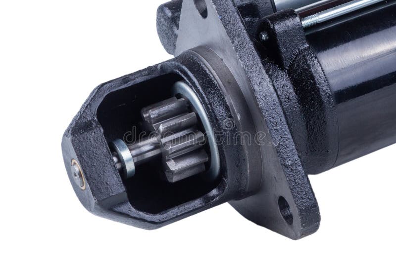 Part of the Starter for a Car Close-up, Isolated on a White Background ...