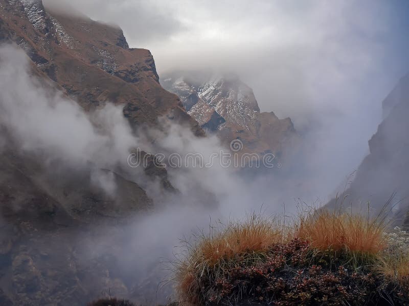 Deep Mountain Valley in Morning Sunlight, Panoramic View Stock Photo ...
