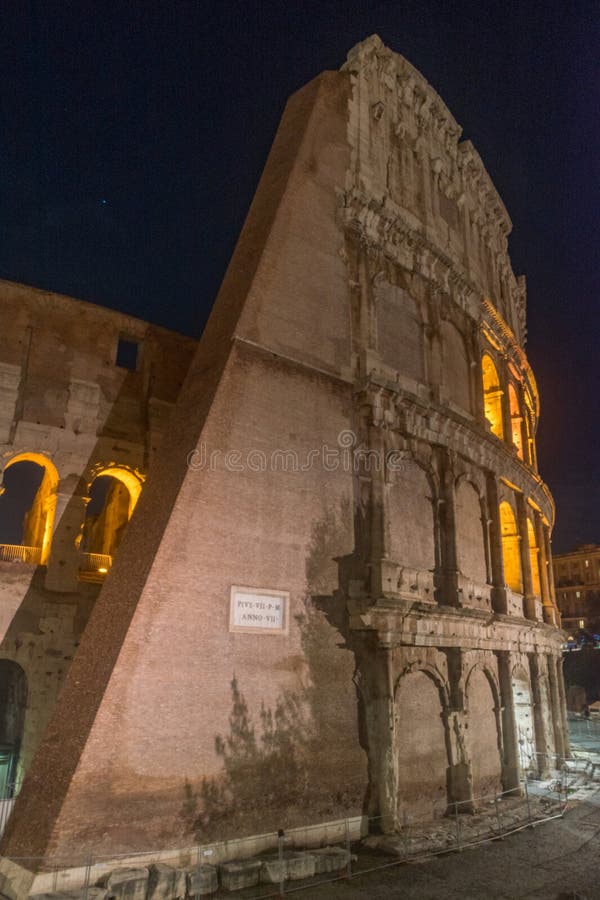 Part of Stone Walls of the Colosseum at Night Stock Photo - Image of ...