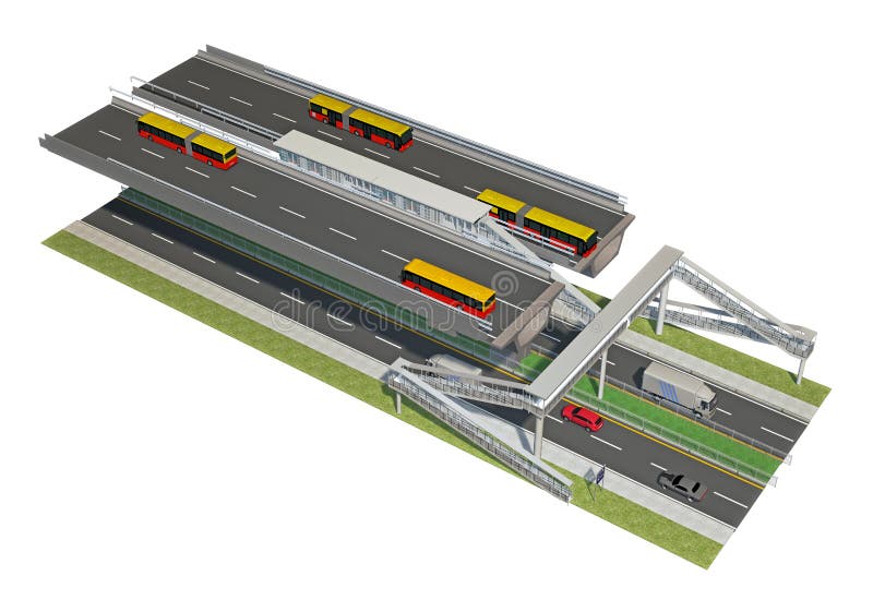 Part of a Two-level Road with an Elevated Walkway Stock Illustration ...