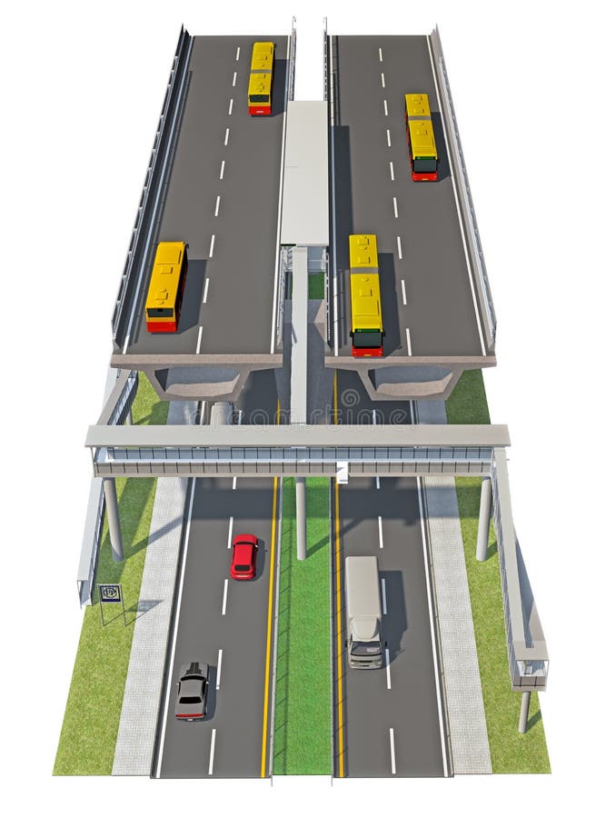 Part of a Two-level Road with an Elevated Walkway Stock Illustration ...