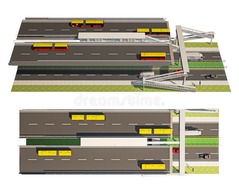 Part of a Two-level Road with an Elevated Walkway Stock Illustration ...