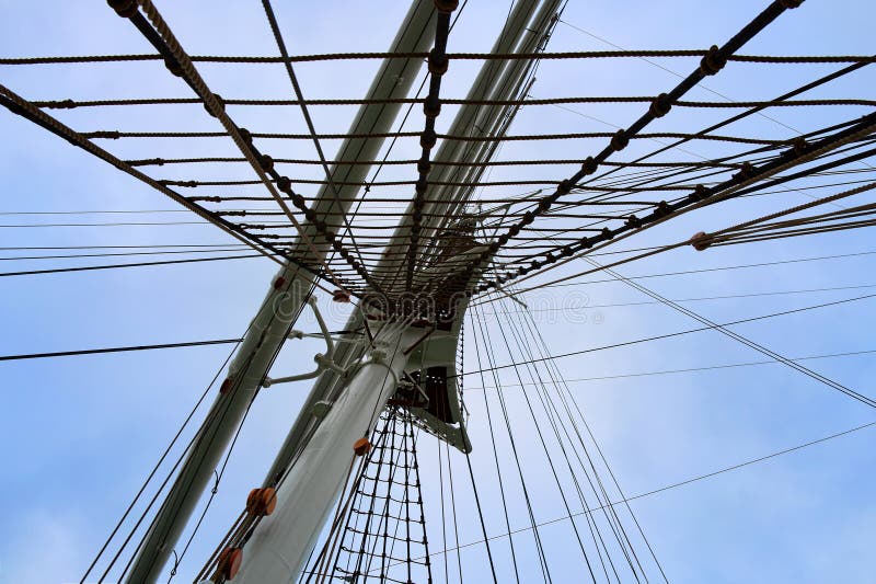 Part View of the Mast of an Historical Sailing Ship Stock Image - Image ...