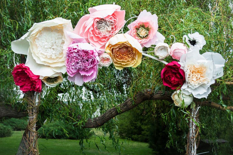 The Part of Wedding Arch Decorated with Handmade Paper Flowers Stock ...