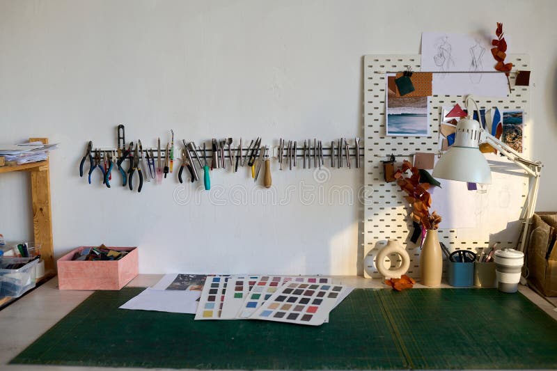Part of Workshop of Tanner with Sample Swatches on Table Stock Image ...