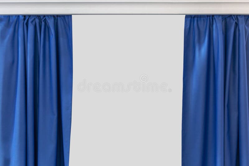 Parted Bright Blue Curtains on the Cornice with Space for Text Isolated ...