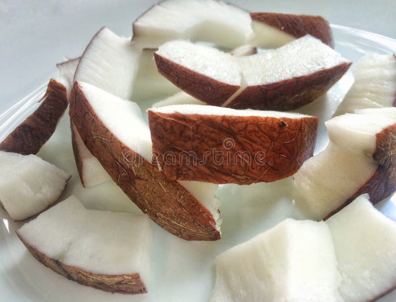 Partes Do Coco Isoladas No Fundo Branco Com Trajeto De Grampeamento ...