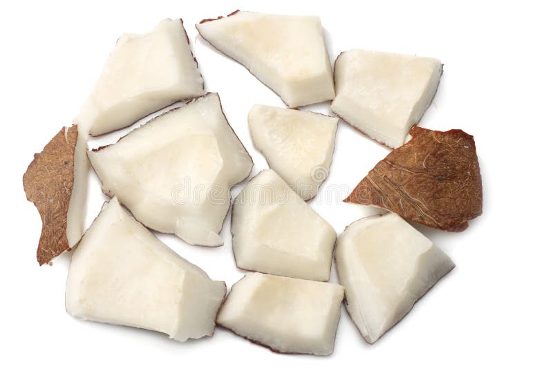 Partes Do Coco Isoladas No Fundo Branco Vista Superior Foto de Stock ...