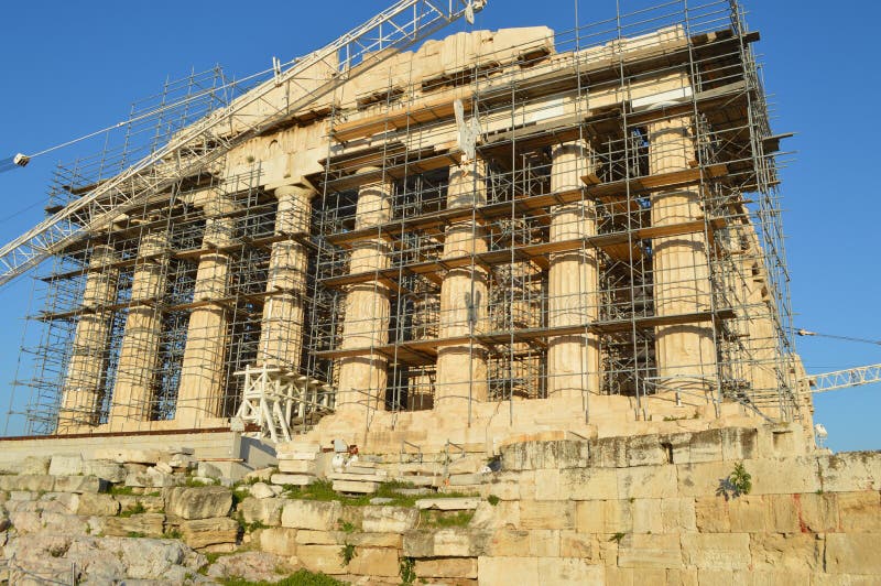 Parthenon in Athens Acropolis Side View Stock Photo - Image of ancient ...
