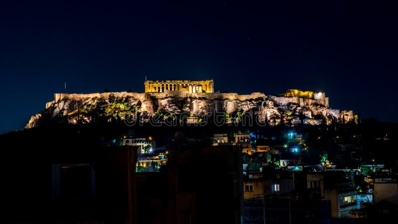 The Parthenon and the Propylaea on the Acropolis at Night Stock Photo ...