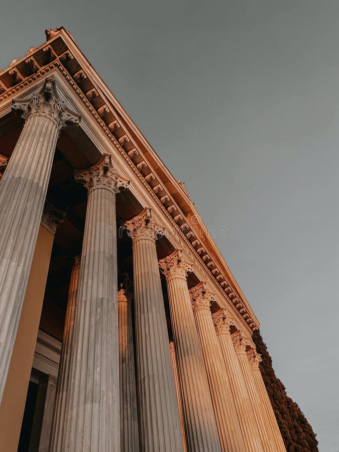 Parthenon Style Facade Building, Vertical, Low Angle View Stock Photo ...