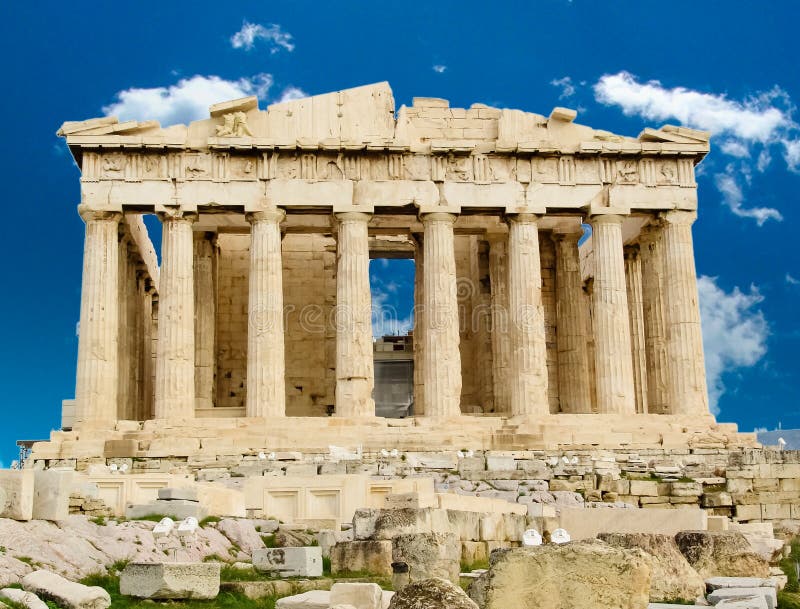 Parthenon-Tempel in Akropolis Bei Athens Greece Hintergrund Stockfoto ...