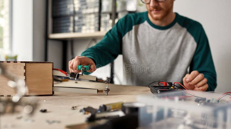 Partial Blur Male Engineer Do Technical Experiment Stock Photo - Image ...