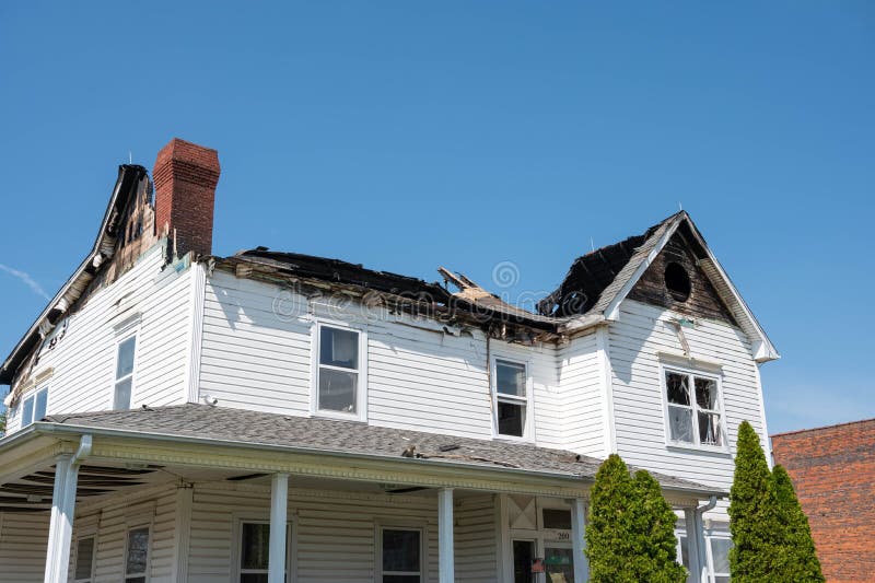 Partial Burned House with Roof Gone Stock Image - Image of building ...