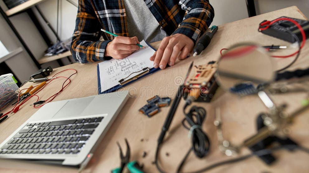 Partial it Engineer Edit Technical Scheme at Table Stock Photo - Image ...