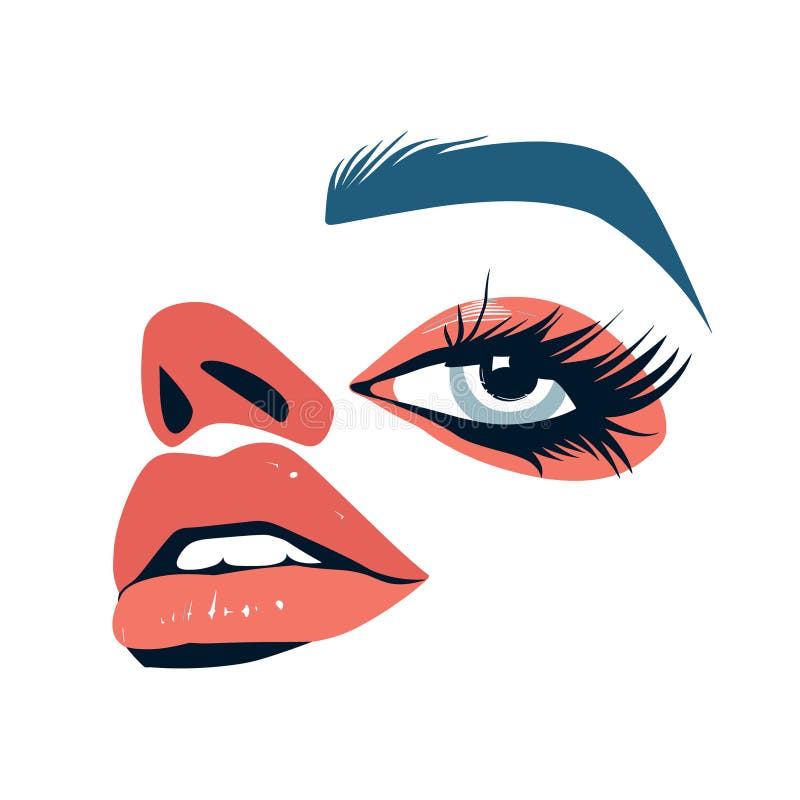Partial Face Illustration Featuring Exaggerated Features, Red Lips ...