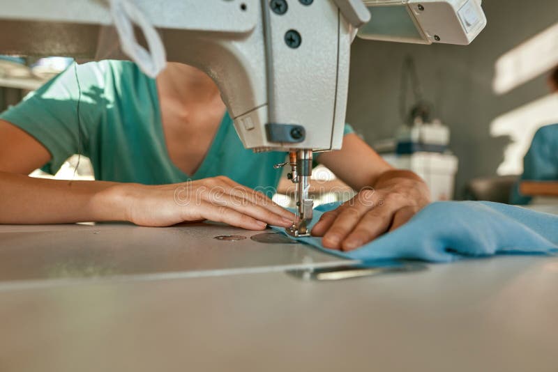 Partial Female Dressmaker Work on Sewing Machine Stock Photo - Image of ...