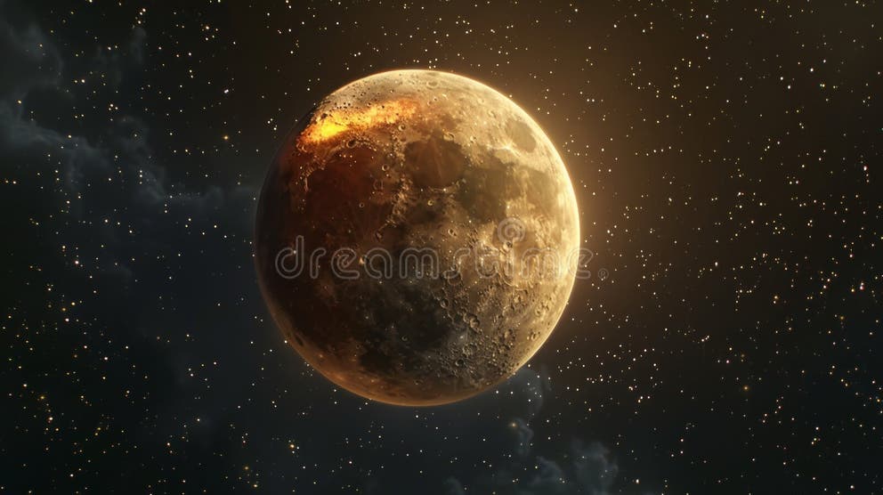 Partial Lunar Eclipse with the Moon in Shadow Against a Star-filled Sky ...