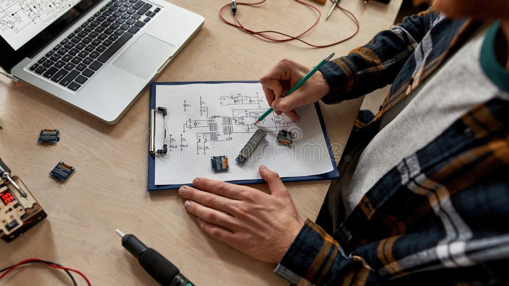 Partial Male it Developer Editing Microchip Scheme Stock Image - Image ...