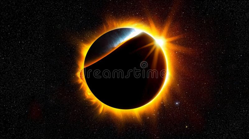 A Partial Solar Eclipse with a Bright, Fiery Halo Against a Starry ...