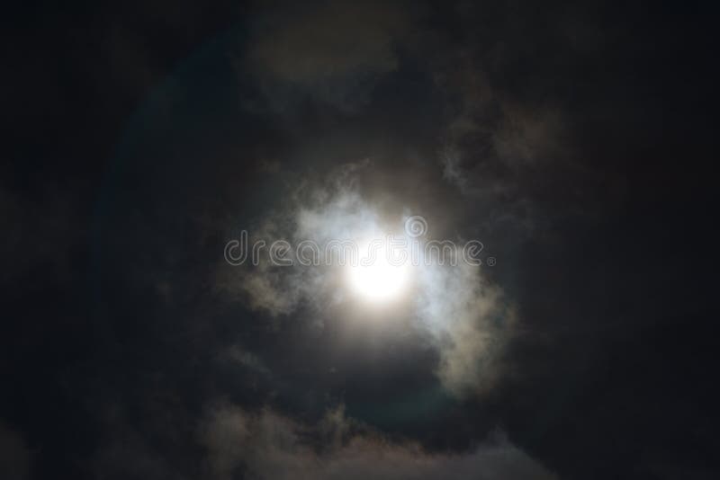 Partial Solar Eclipse with Clouds Stock Photo - Image of science, space ...