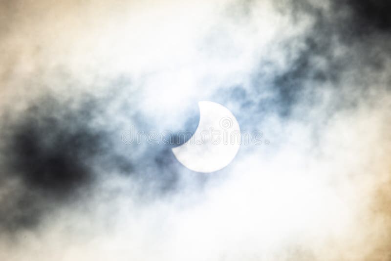 Partial Solar Eclipse on a Cloudy Day 25.10.2021 in Czechia Stock Photo ...