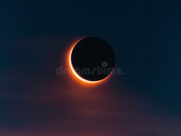 Partial Solar Eclipse Orange Glow on Dark Night Sky. Stock Illustration ...