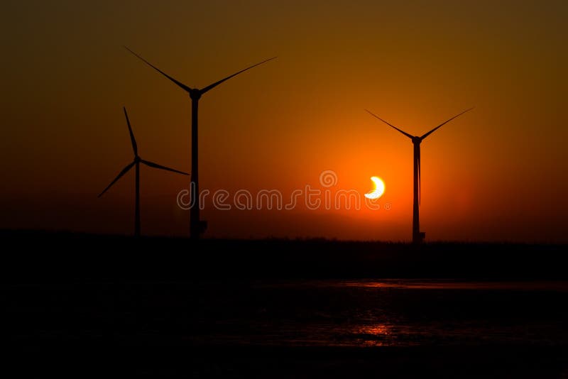 Partial Solar Eclipse and Windmill Stock Image - Image of power ...