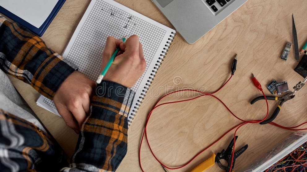 Partial Top of Technician Writing Technical Scheme Stock Image - Image of component, partial ...