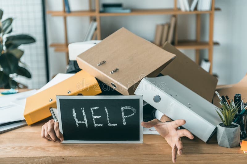 Partial View of Businessman Lying Under Pile of Folders with Help ...