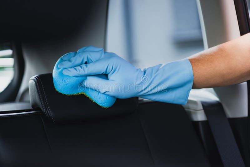 View of Car Cleaner Wiping Car Seat with Sponge Stock Image - Image of ...