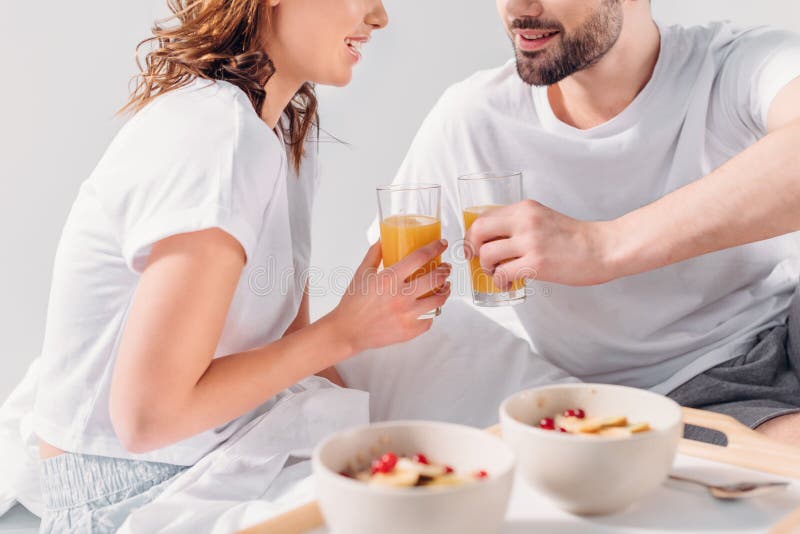 Partial View of Couple Having Breakfast in Bed Stock Image - Image of ...
