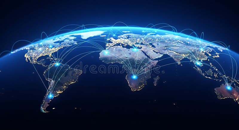 Partial View of Earth from Space, Showing a Network of Glowing ...