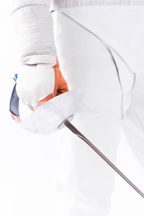 Partial View of Fencer in Uniform Holding Rapier in Hand Stock Image ...