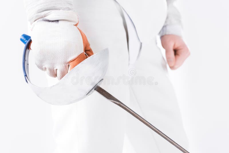 Partial View of Fencer in Uniform Holding Rapier in Hand Stock Image ...