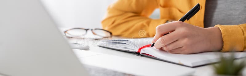Partial View of Freelancer Writing in Stock Image - Image of freelancer ...
