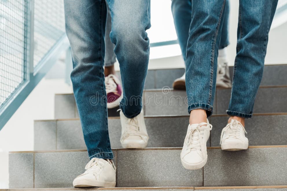 View of Group of People in Jeans on Stairs Stock Image - Image of ...
