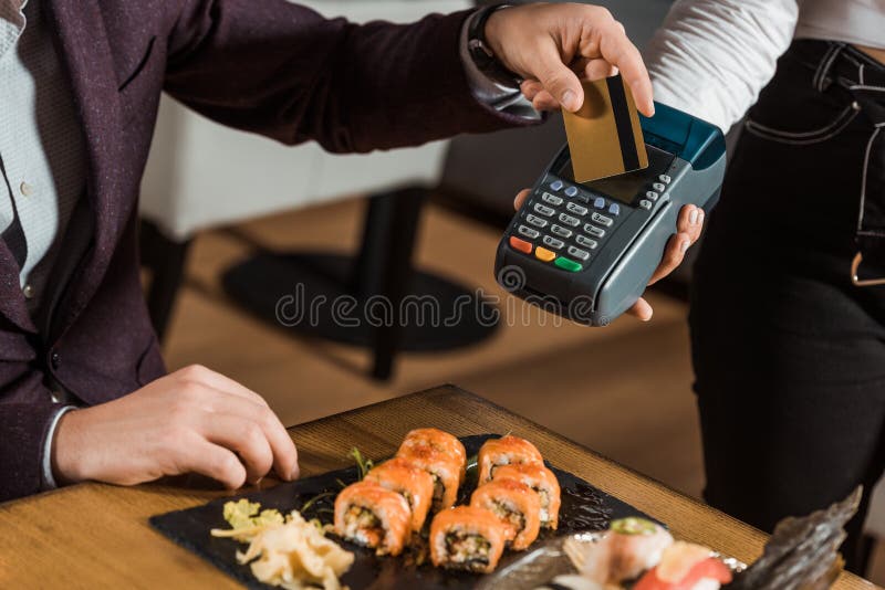 Partial View of Man Paying by Credit Card for Dinner Stock Image ...