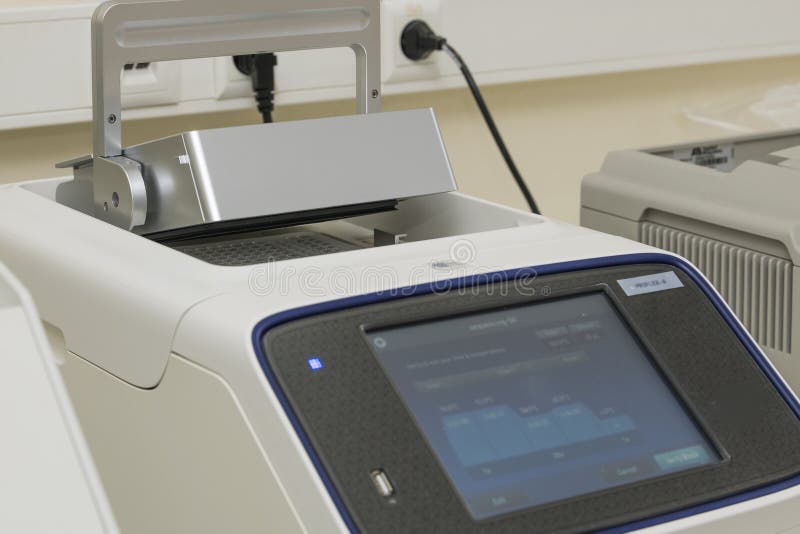 Partial View of a PCR Instrument with an Half Open Lid. Stock Image ...
