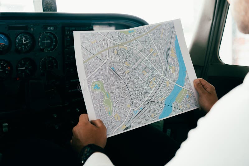 Partial View of Pilot Holding Map Stock Image - Image of indoors ...
