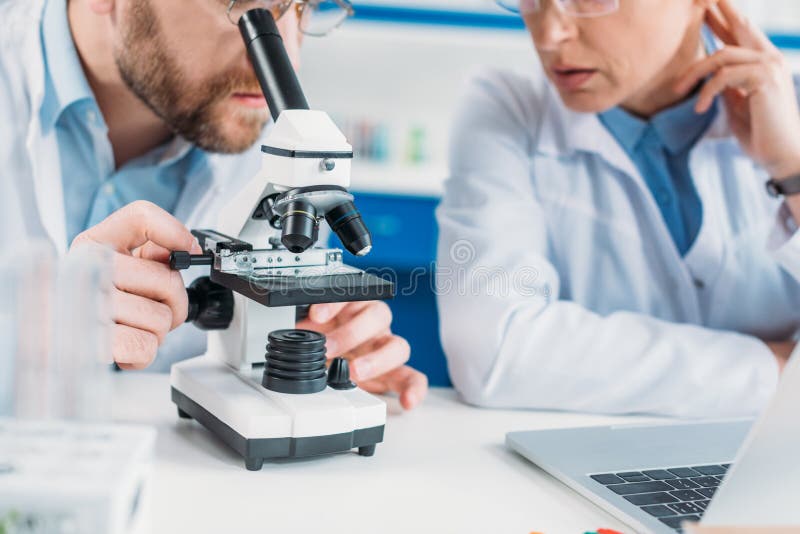 Partial View of Scientific Researchers in White Coats Working Together ...
