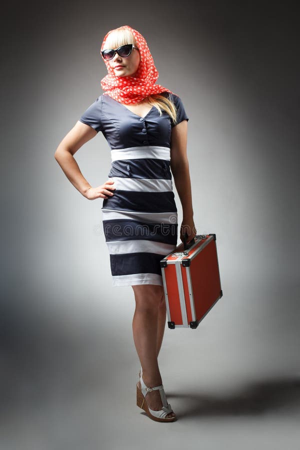 Partial View of Woman Holding Retro Suitcase Isolated on Grey Stock ... Partial View of Woman Holding Retro Suitcase Isolated on Grey Stock ...