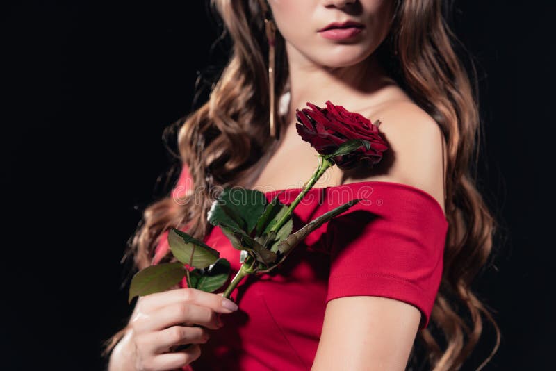 Partial View of Woman in Red Dress Holding Rose Isolated Stock Image ... Partial View of Woman in Red Dress Holding Rose Isolated Stock Image ...